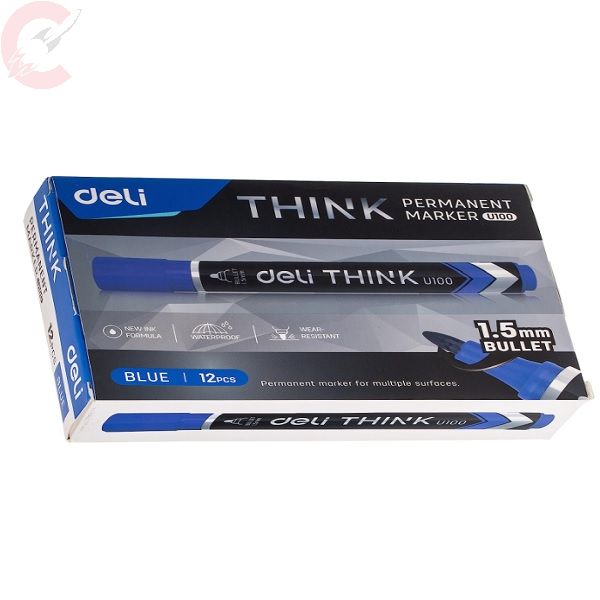 Deli, Think Tip Low Bullet 1.5mm, Permanent Marker, Blue ( Pack of 12)