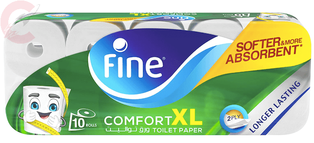 Fine Toilet Paper Tissue Roll, 250 sheets X 2 Ply, Bundle of 10 Rolls ...